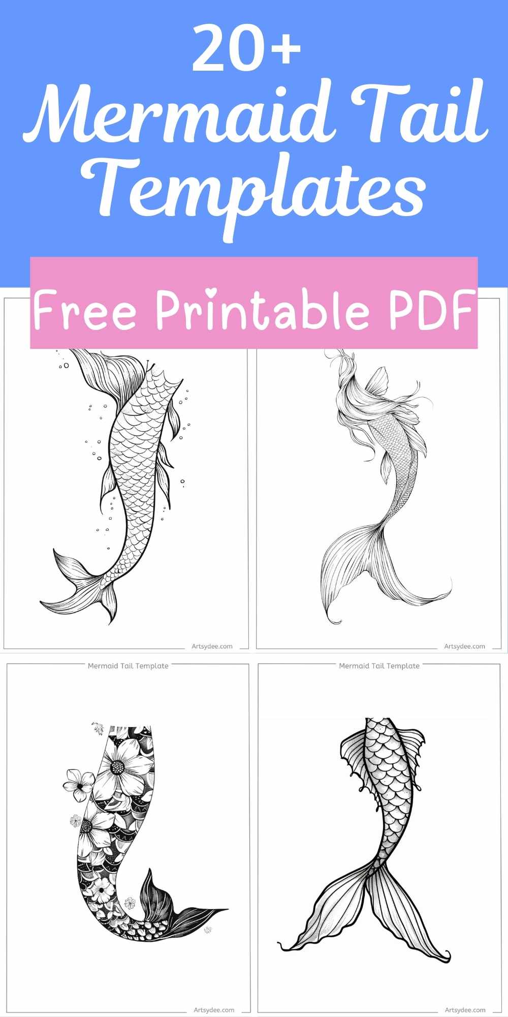 20+ FREE Printable Mermaid Tail Templates! - Artsydee - Drawing ...