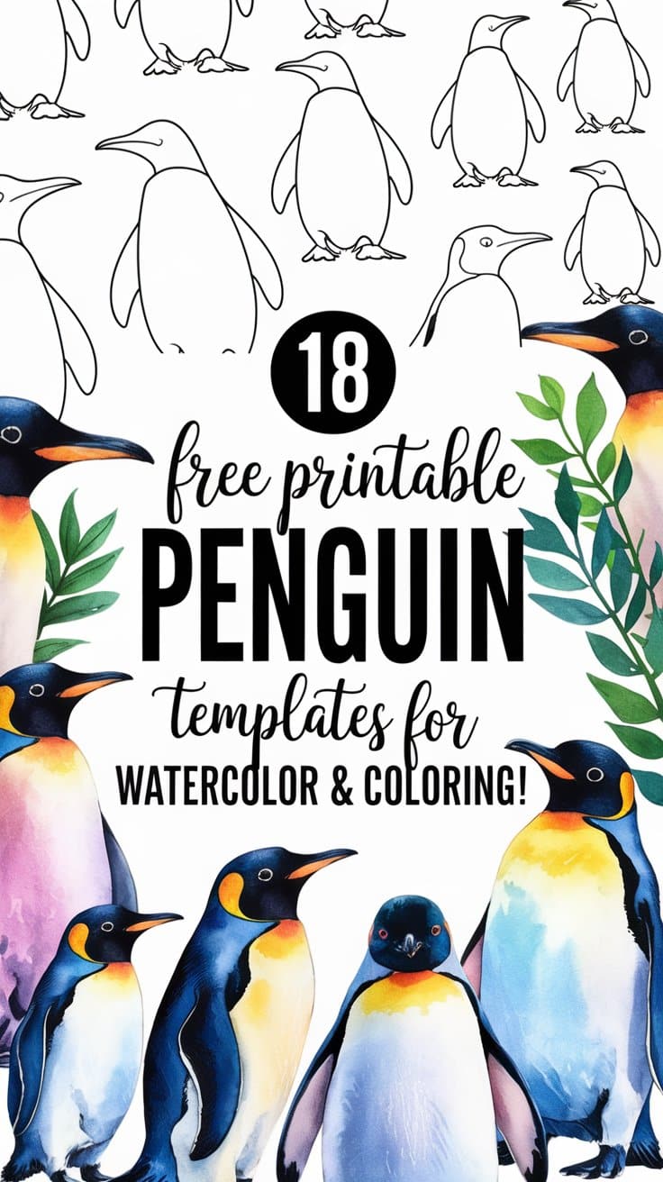 18 Free Printable Penguin Templates for Watercolor & Coloring Fun ...