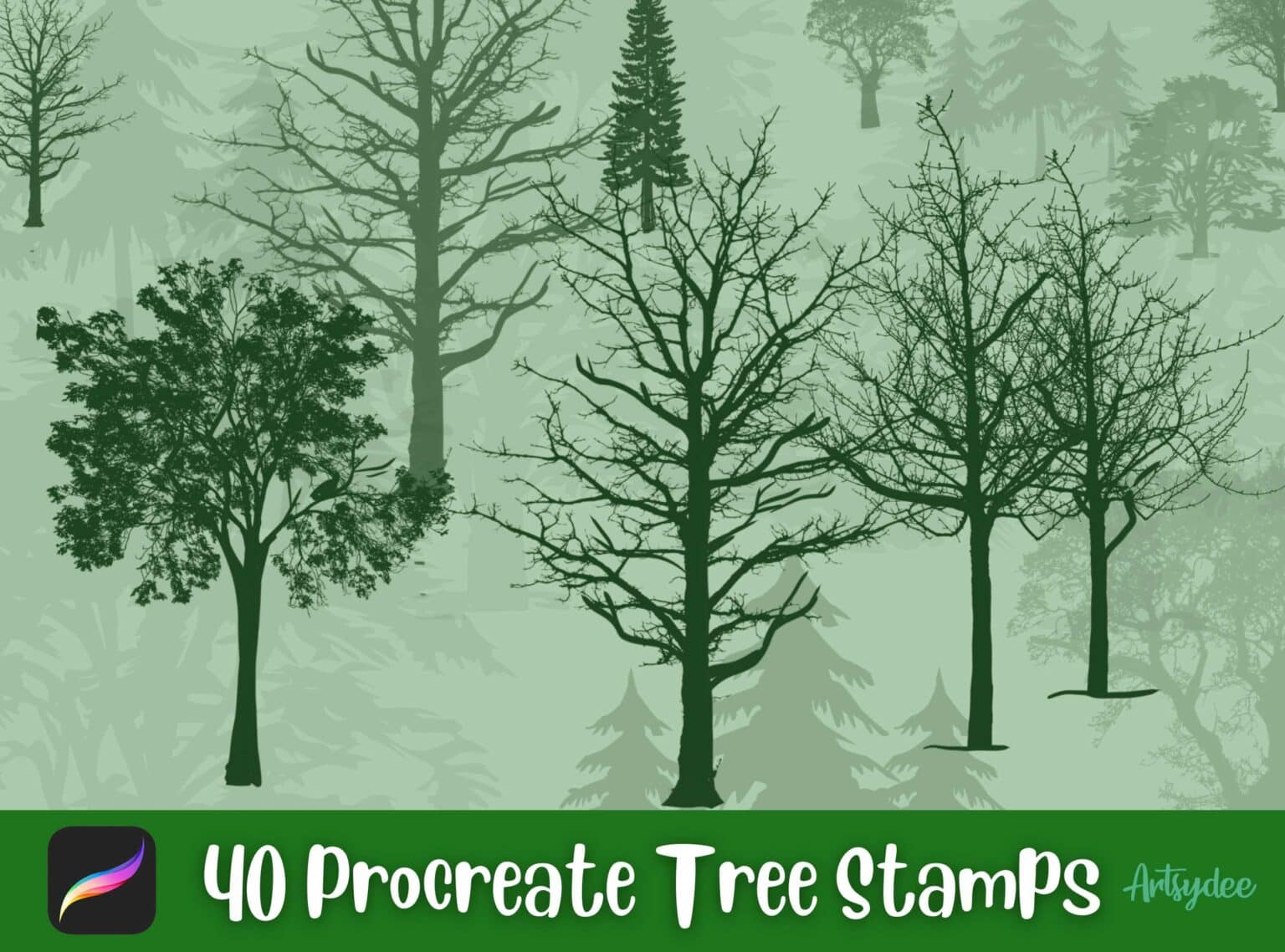 Procreate Trees Brush: Beautifully Hand-drawn Tree Stamps for Digital ...