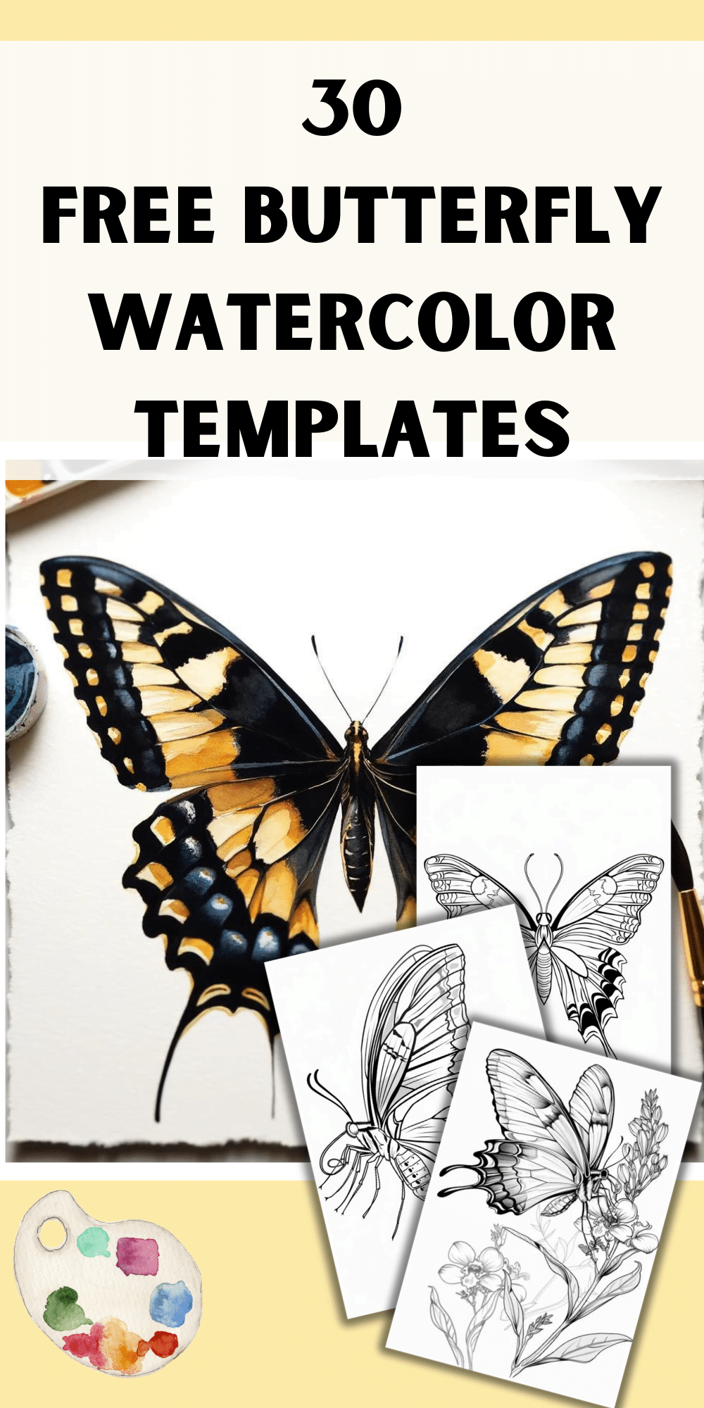 30 Butterfly Templates for Watercolor Painting (Free Printable PDF ...