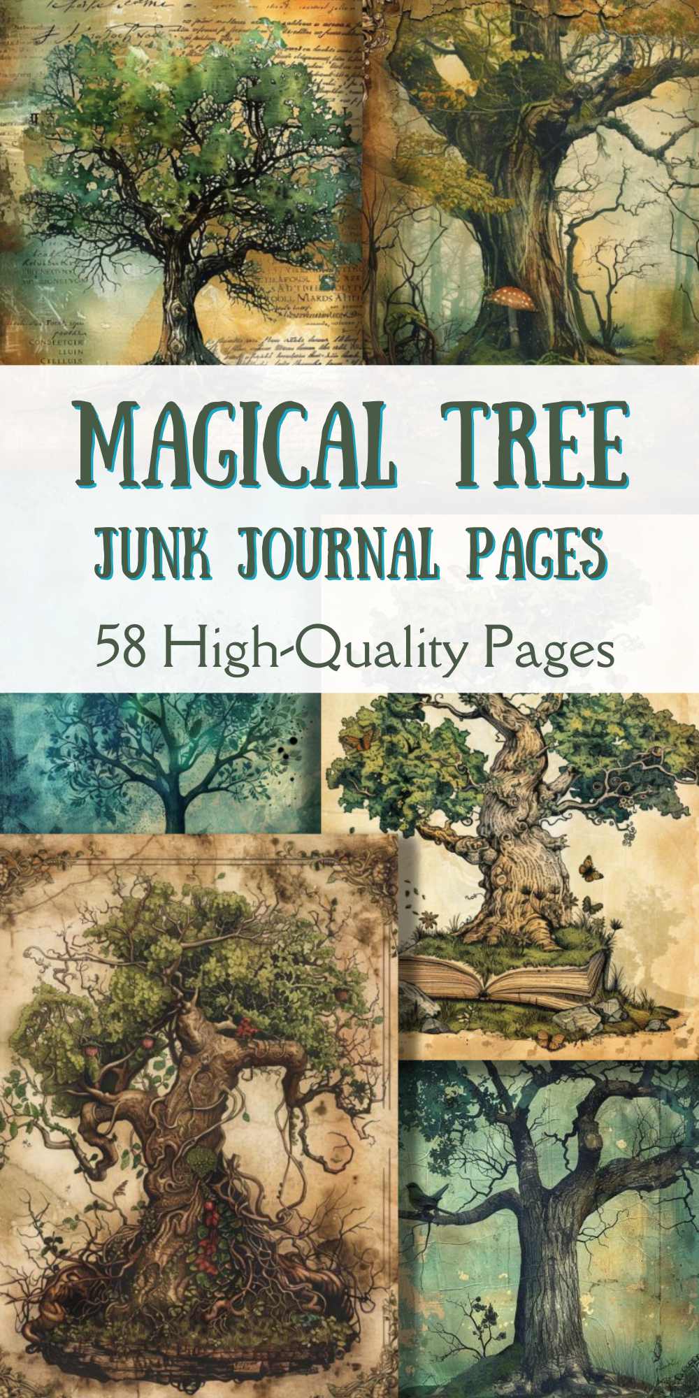 58 Magical Tree Junk Journal Pages (Printable PDF) - Artsydee - Drawing ...