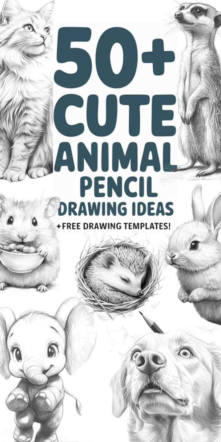 50+ Cute Animal Pencil Drawings (Cute Drawing Ideas + FREE Printable ...