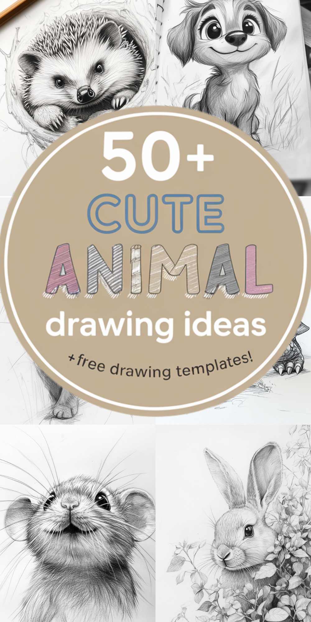 50+ Cute Animal Pencil Drawings (Cute Drawing Ideas + FREE Printable ...