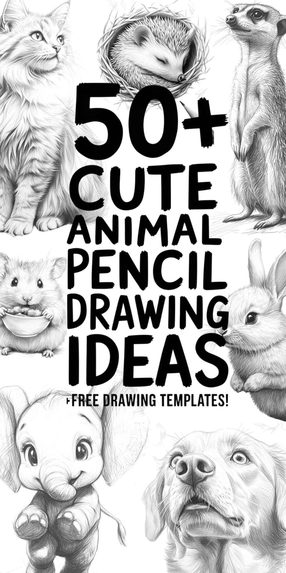 50+ Cute Animal Pencil Drawings (Cute Drawing Ideas + FREE Printable ...