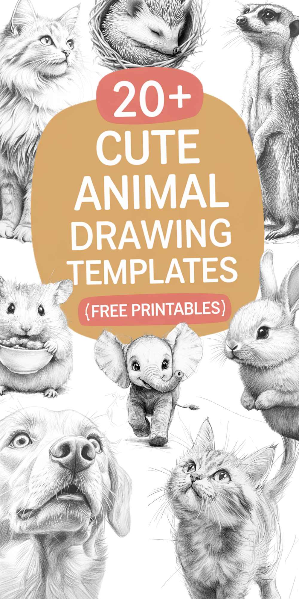 50+ Cute Animal Pencil Drawings (Cute Drawing Ideas + FREE Printable ...