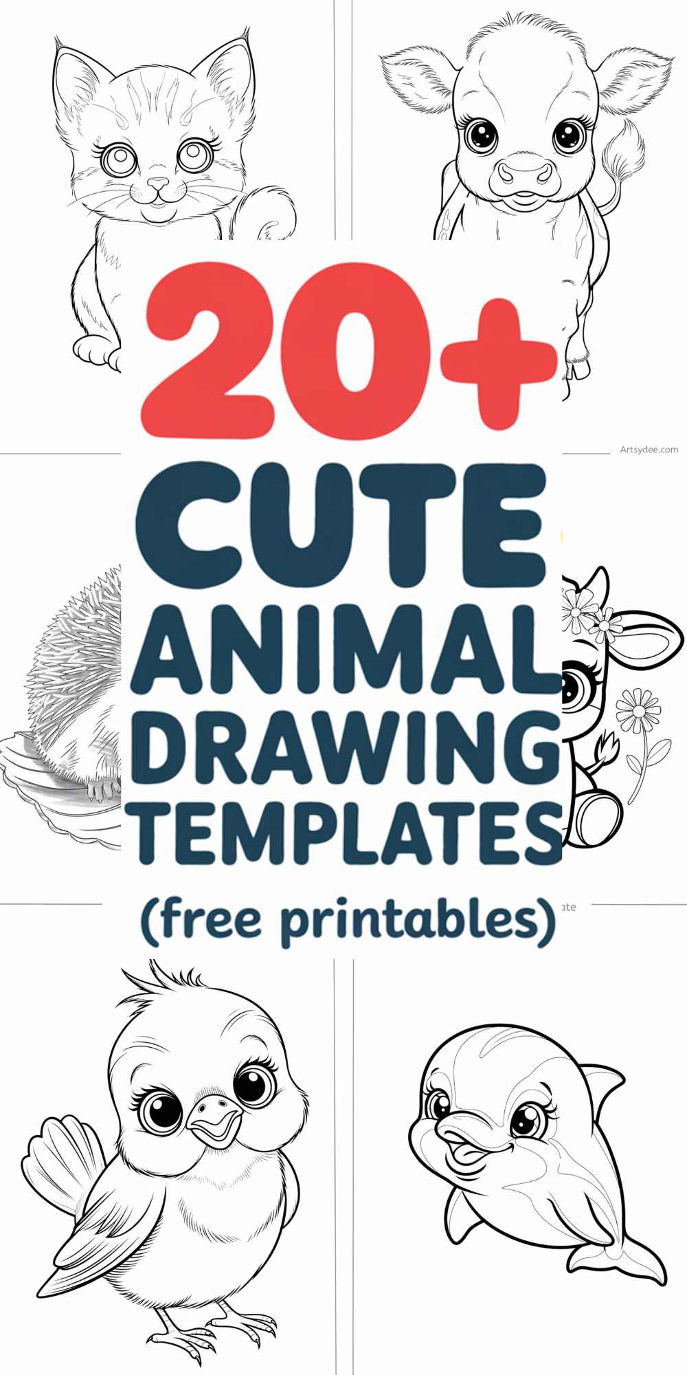 50+ Cute Animal Pencil Drawings (Cute Drawing Ideas + FREE Printable ...