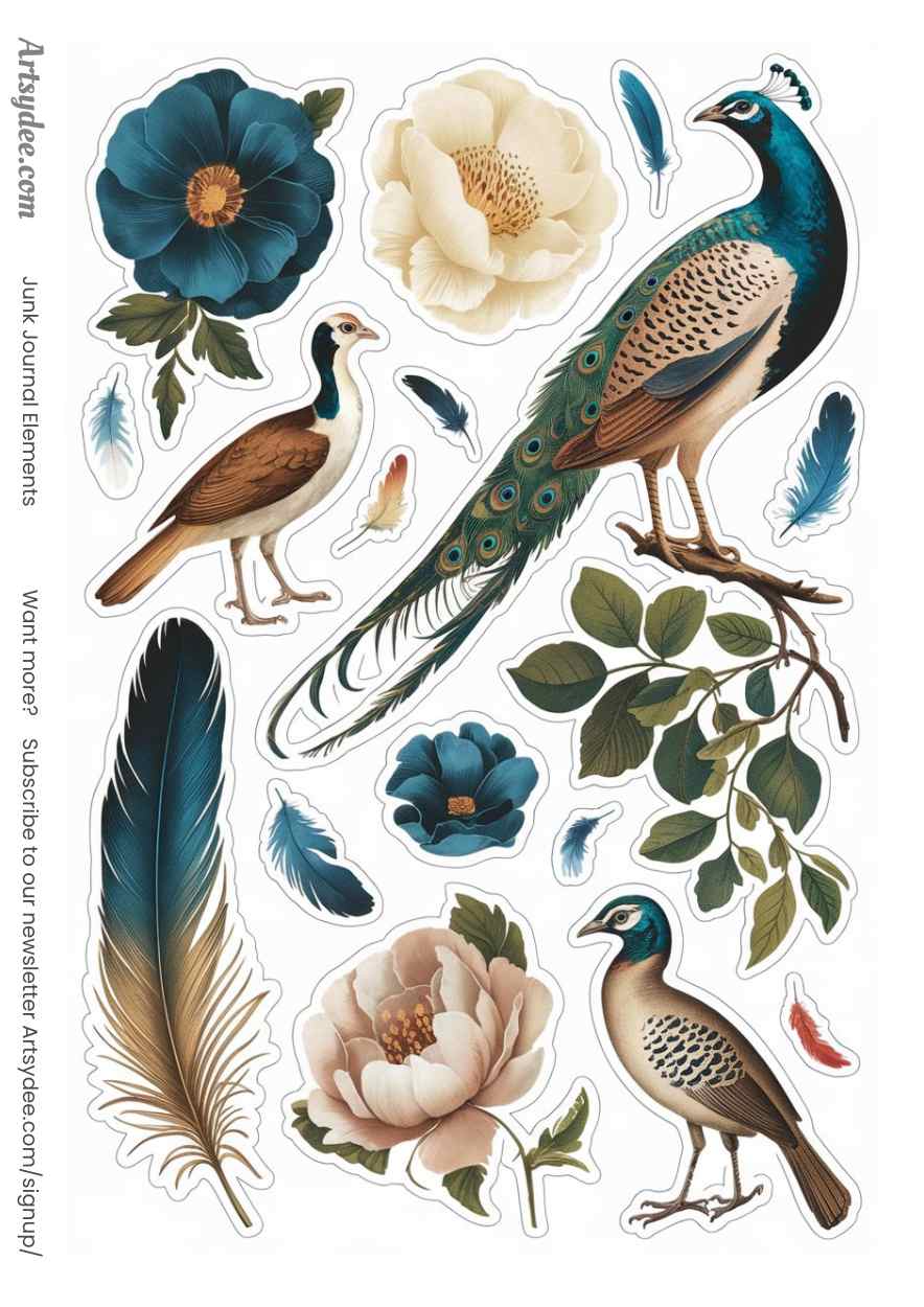 Vintage Bird Ephemera Sticker Collection: Printable Scrapbook Stickers ...