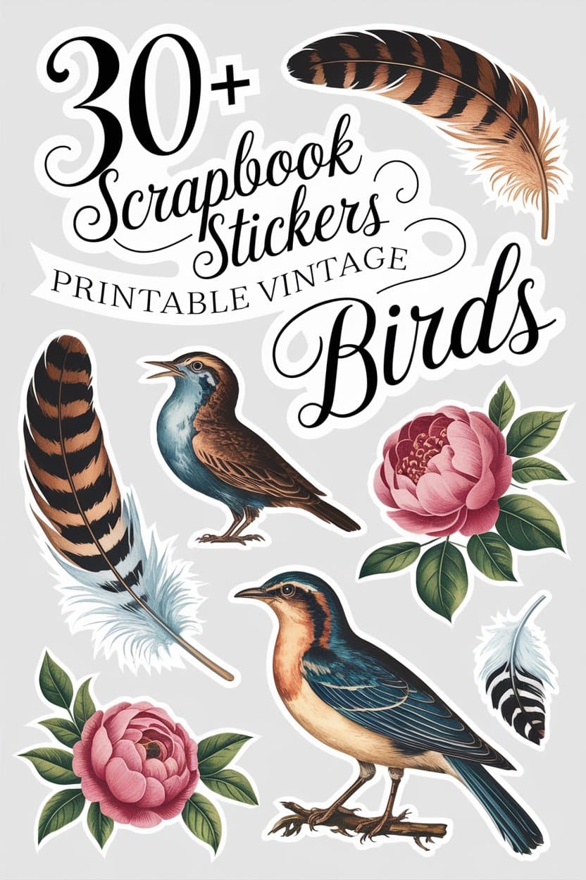 Vintage Bird Ephemera Sticker Collection: Printable Scrapbook Stickers ...