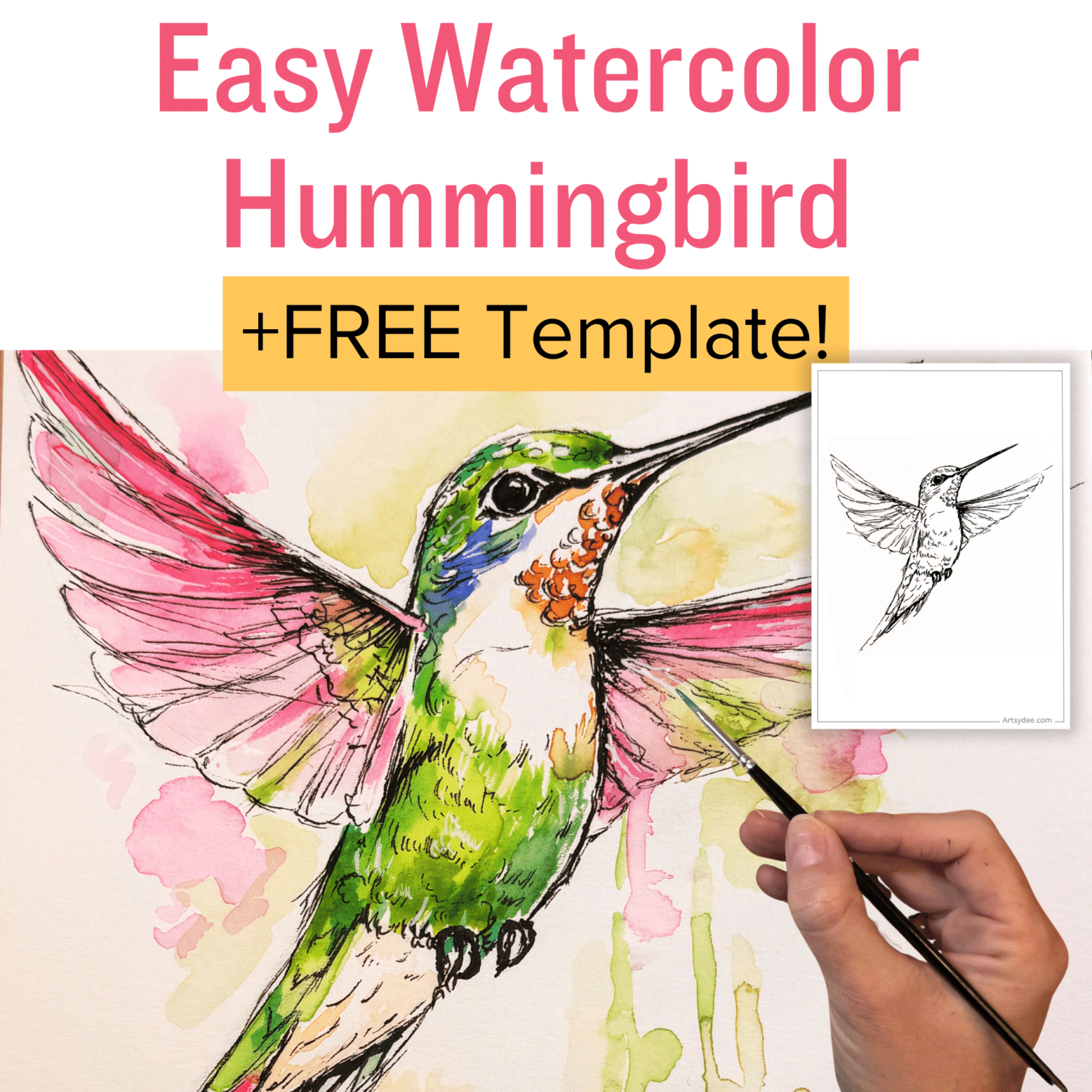 How to Paint an Easy Watercolor Hummingbird (Step-by-Step Line & Wash ...