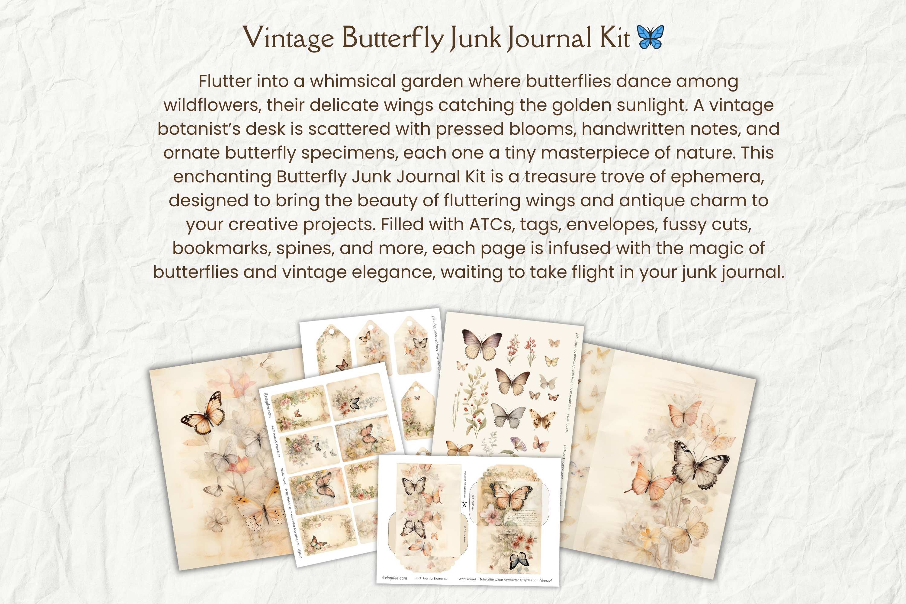 Vintage Butterfly Junk Journal Kit – Printable Ephemera for Creative ...
