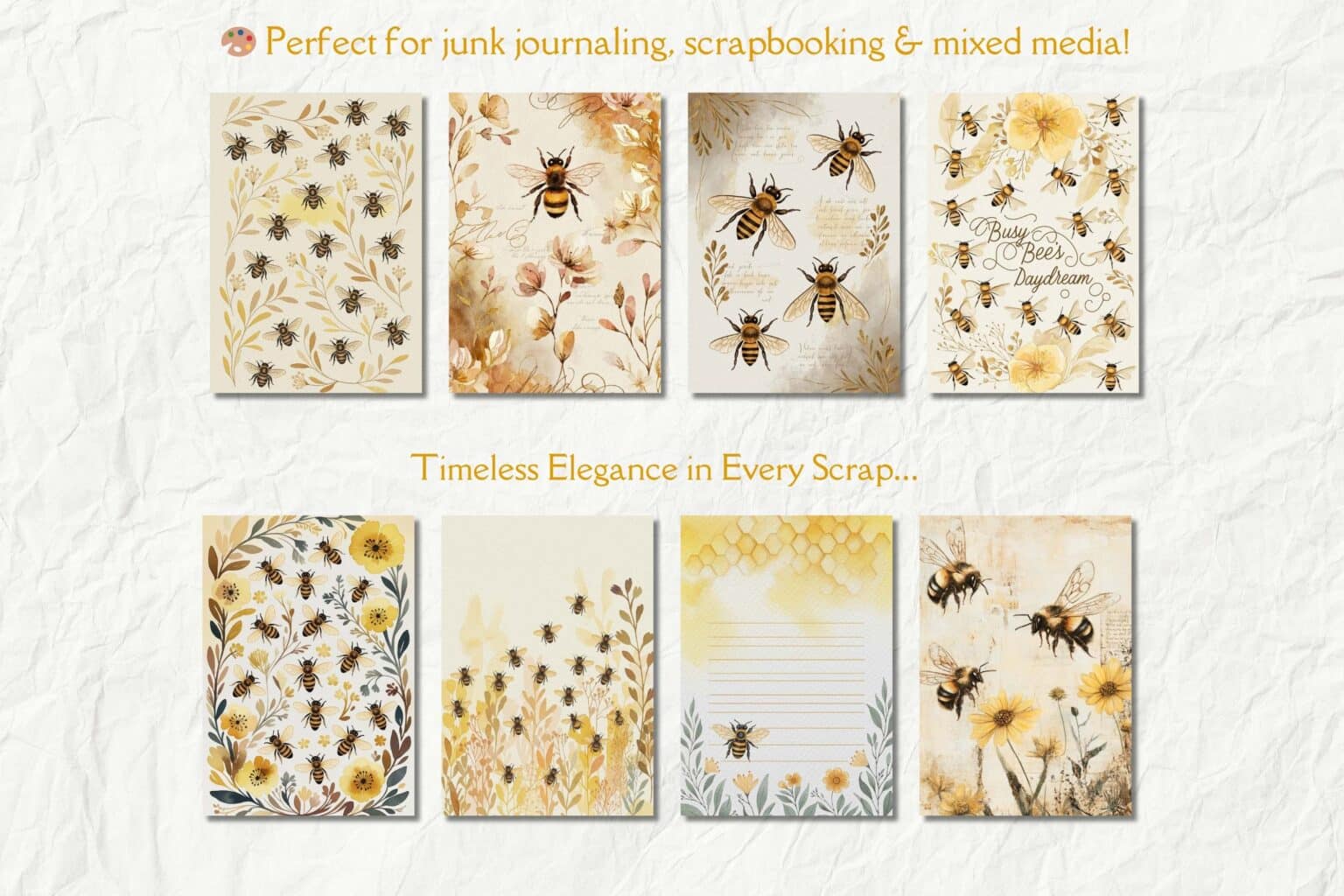 Honey Dreams Bee Junk Journal Kit – 71 Gorgeous Bee-Themed Pages ...