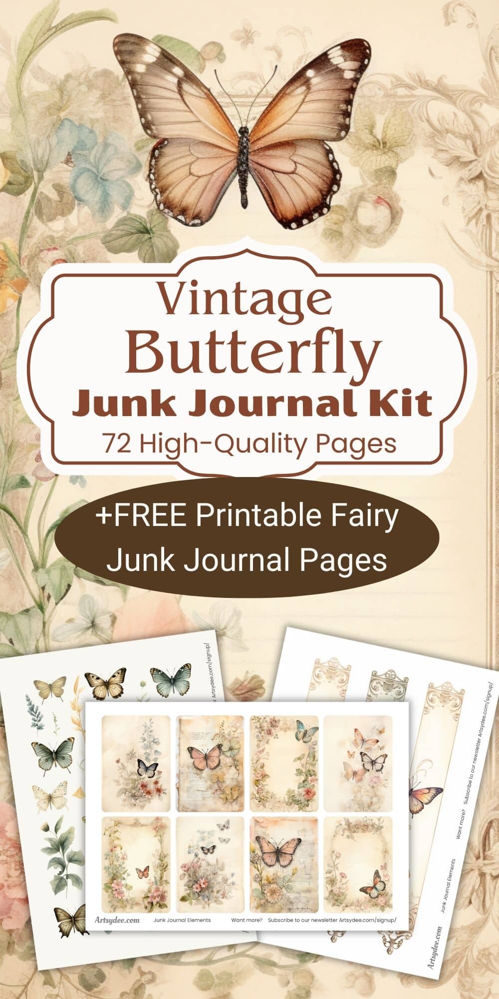 Vintage Butterfly Junk Journal Kit – Printable Ephemera for Creative ...