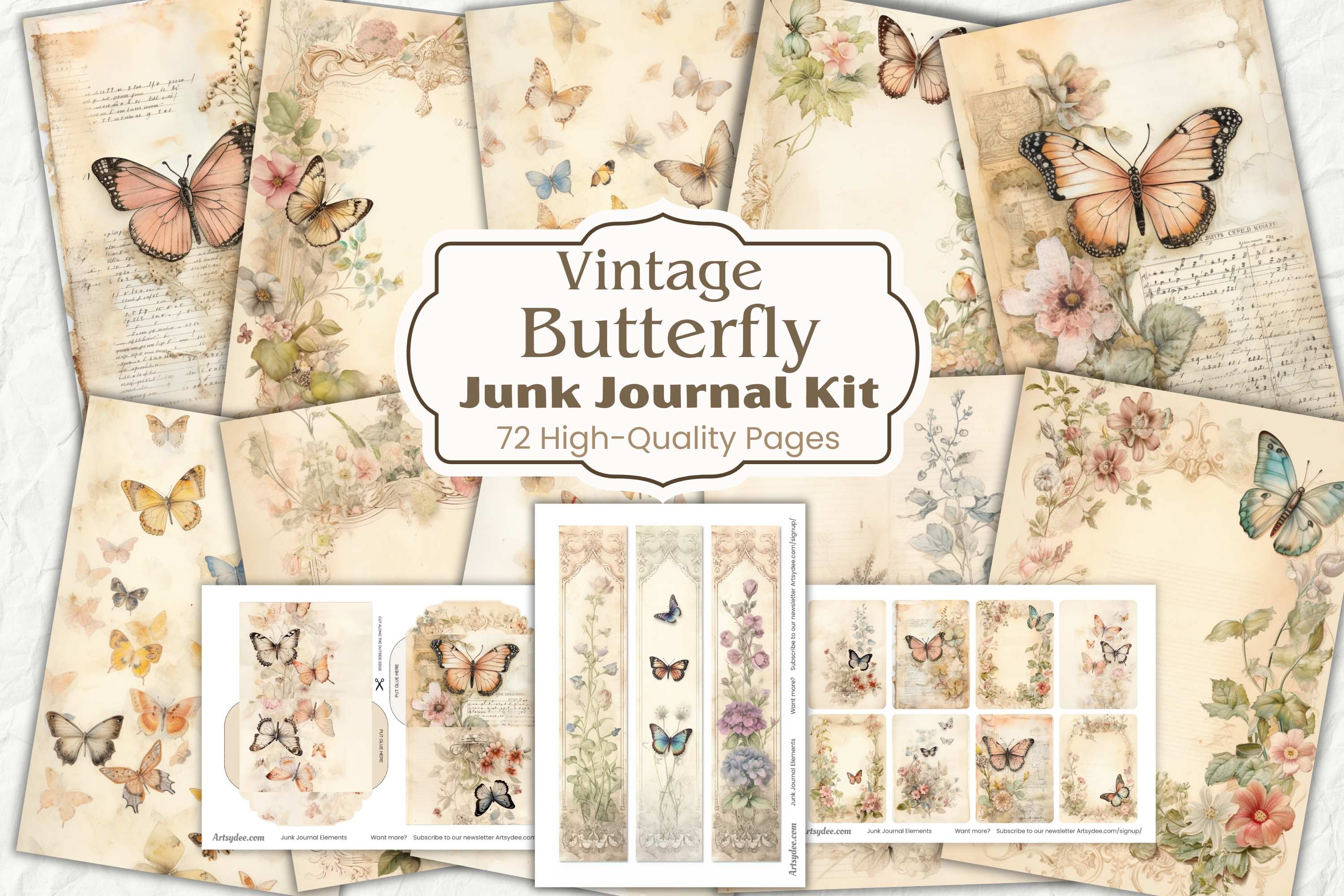 Vintage Butterfly Junk Journal Kit – Printable Ephemera for Creative ...