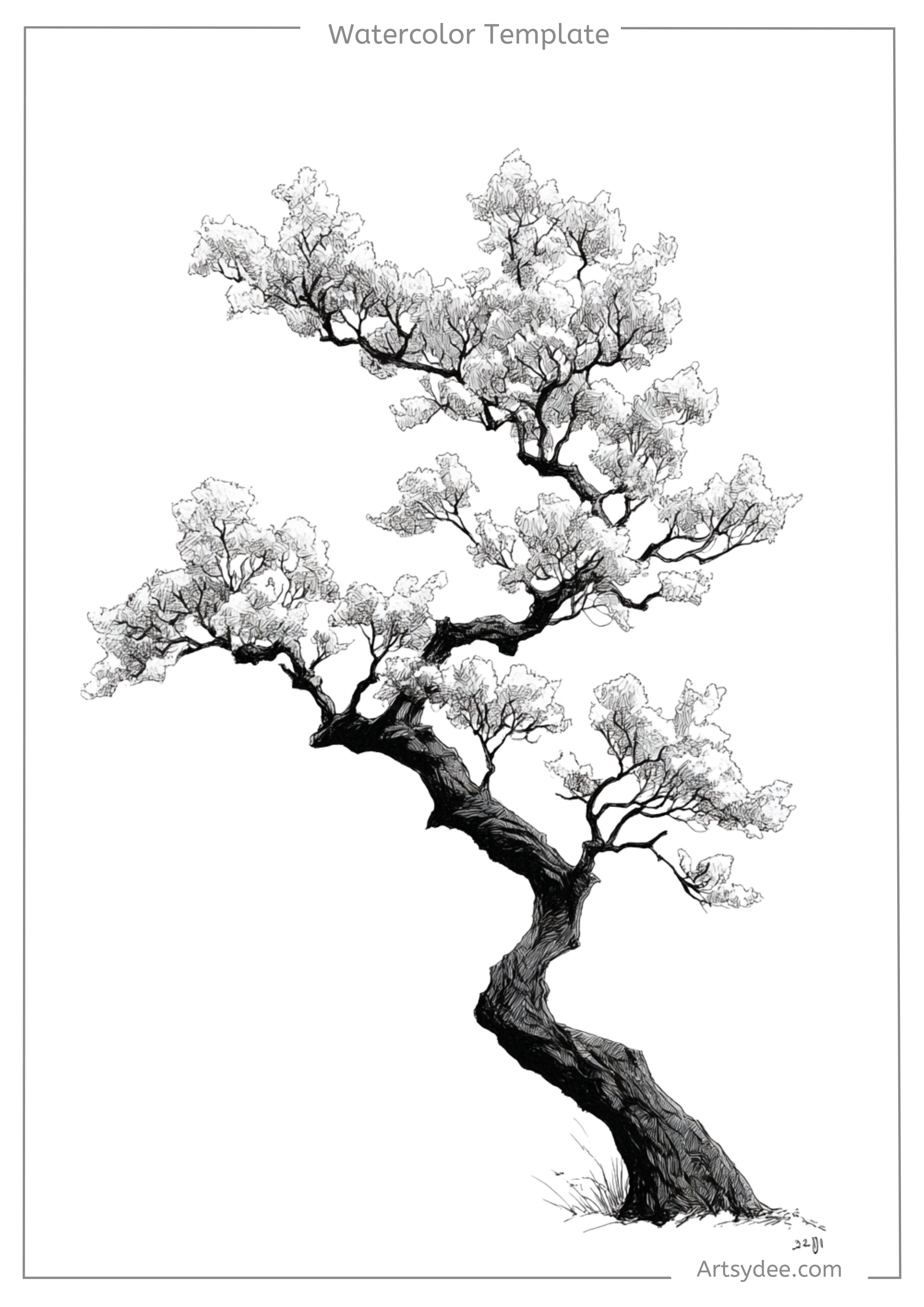 15 Free Printable Watercolor Tree Templates to Practice Your Painting ...