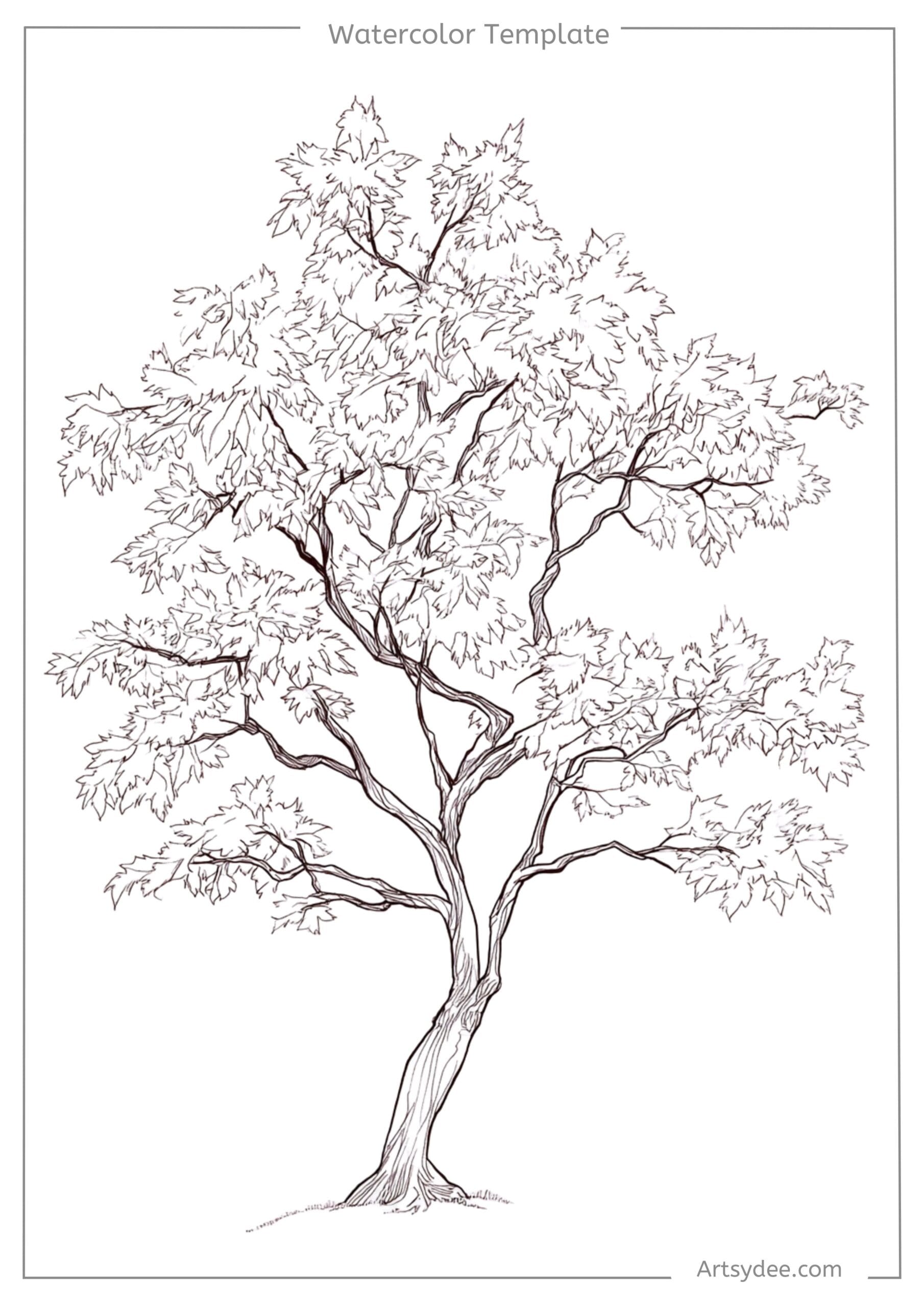 15 Free Printable Watercolor Tree Templates to Practice Your Painting ...