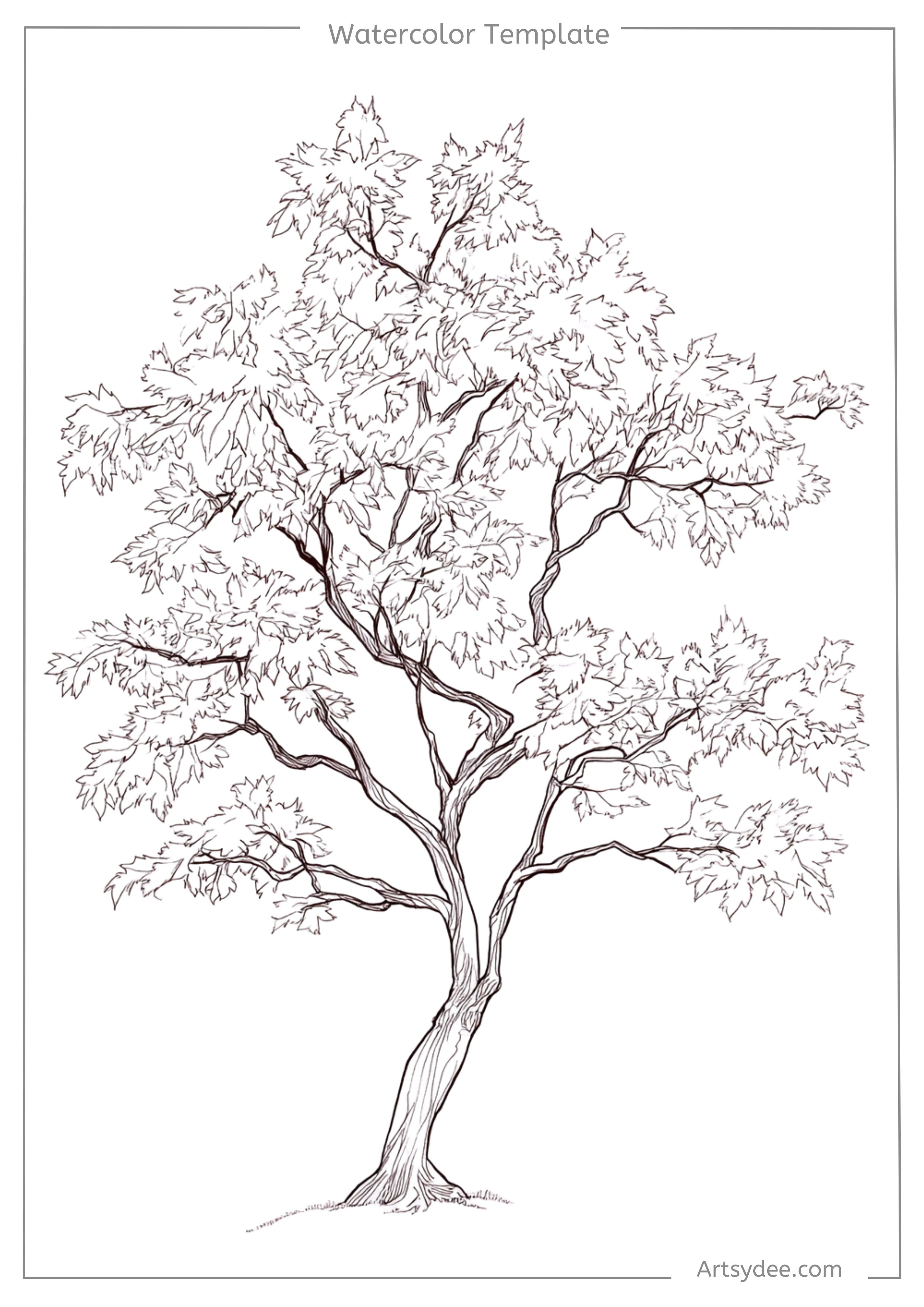 15 Free Printable Watercolor Tree Templates to Practice Your Painting ...