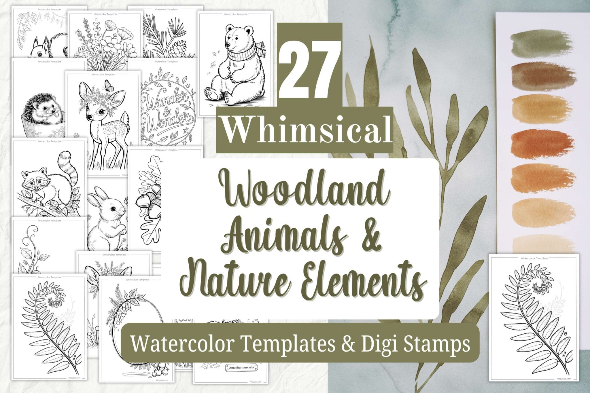 🌿 Whimsical Woodland Animals Watercolor Templates & Digital Stamps (27 ...