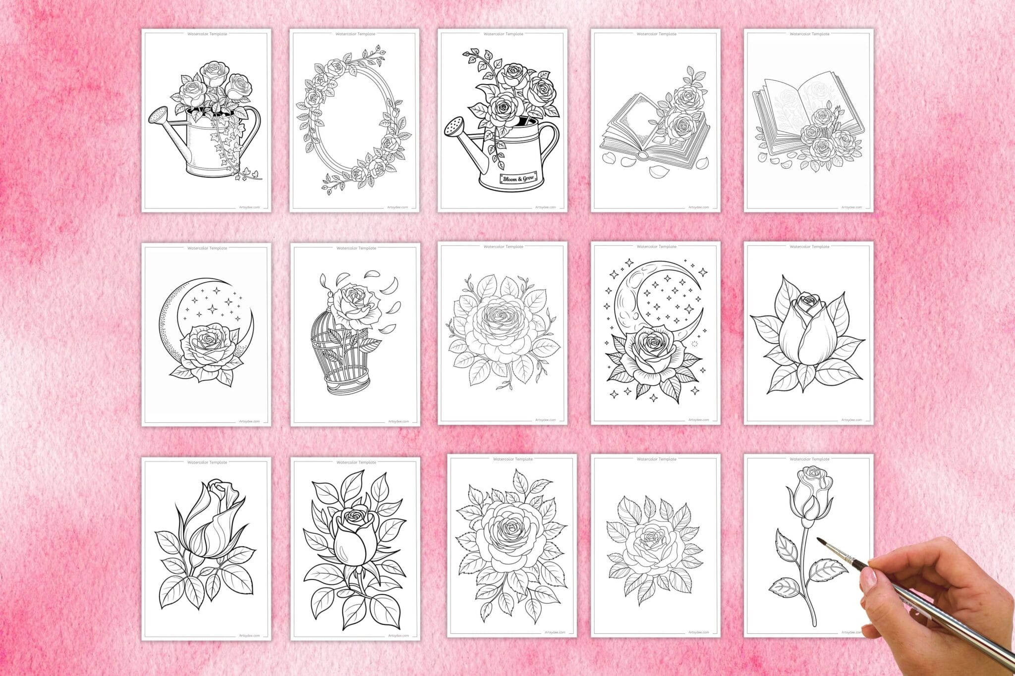 Rose Watercolor Sketch Outlines – 33 Premium Templates for Painting ...