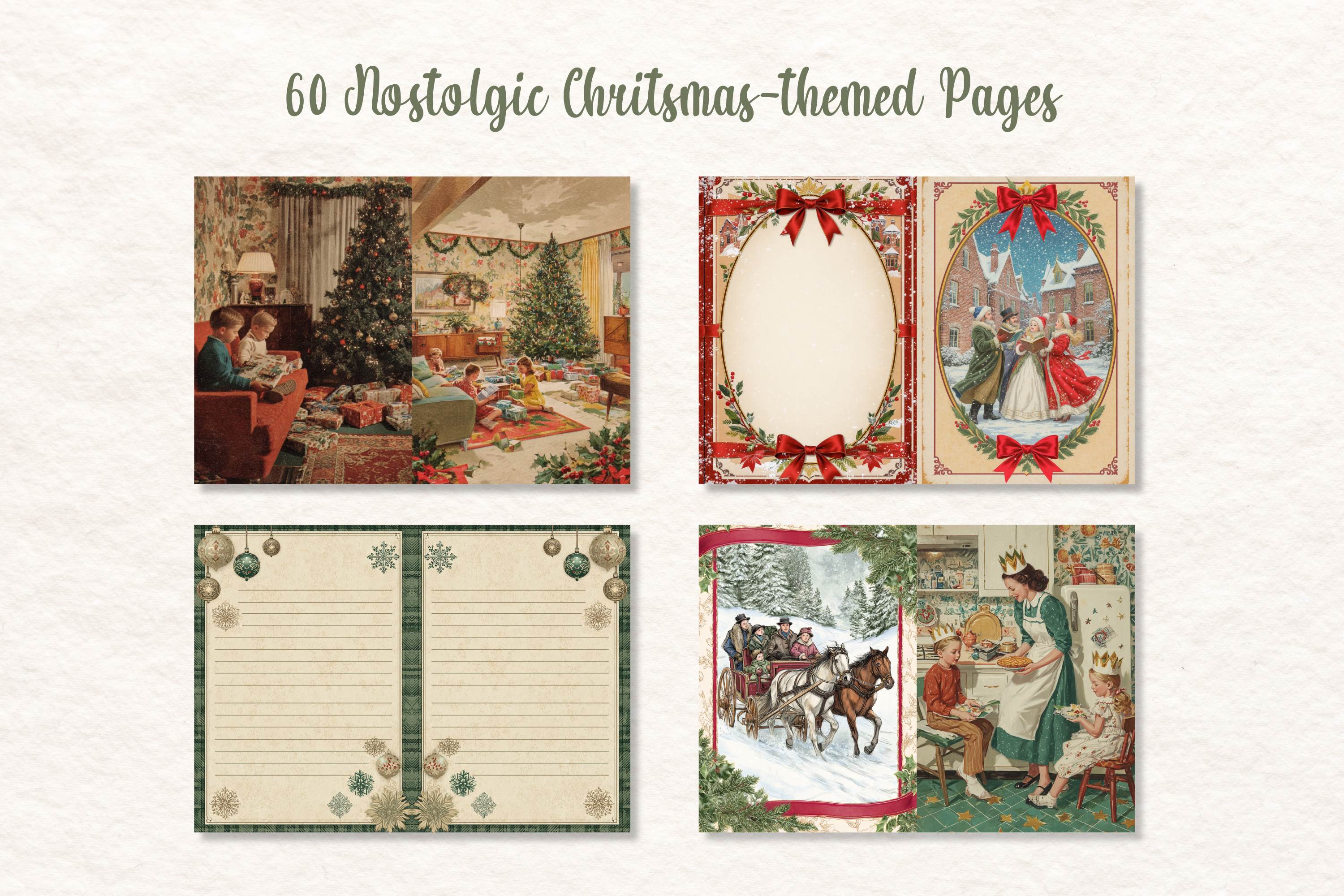 Vintage Christmas Junk Journal Pages – Printable Retro Holiday Set ...