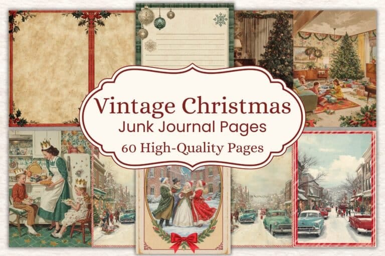 Vintage Christmas Junk Journal Pages – Printable Retro Holiday Set ...