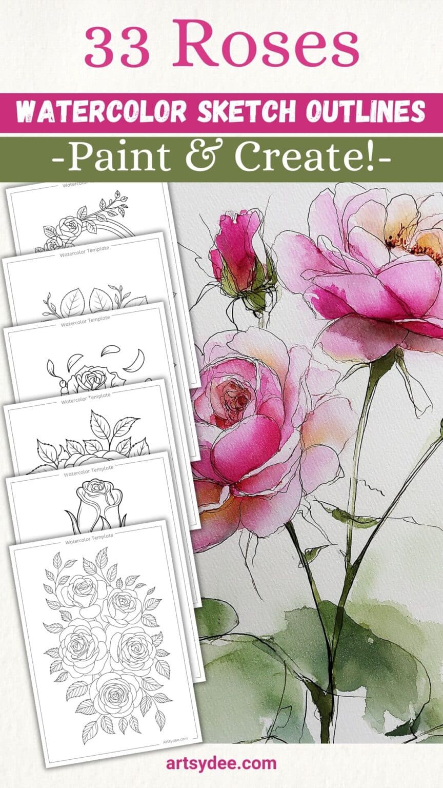 Rose Watercolor Sketch Outlines – 33 Premium Templates for Painting ...