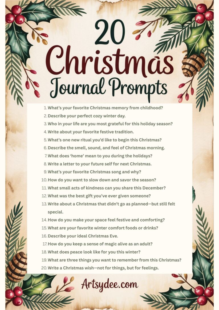 Christmas Journal Prompts Free Printable (20 Festive Writing Ideas ...
