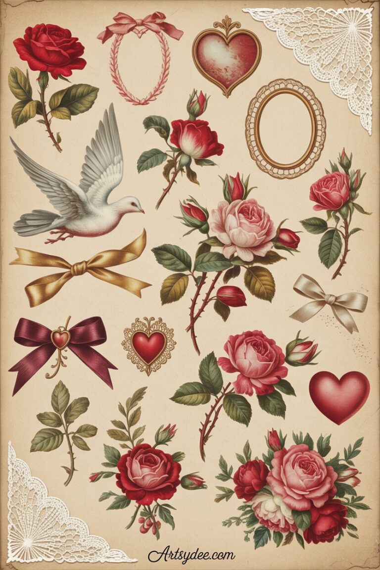 Valentine's Junk Journal Spreads: Romantic Ideas + 25 Free Printables ...
