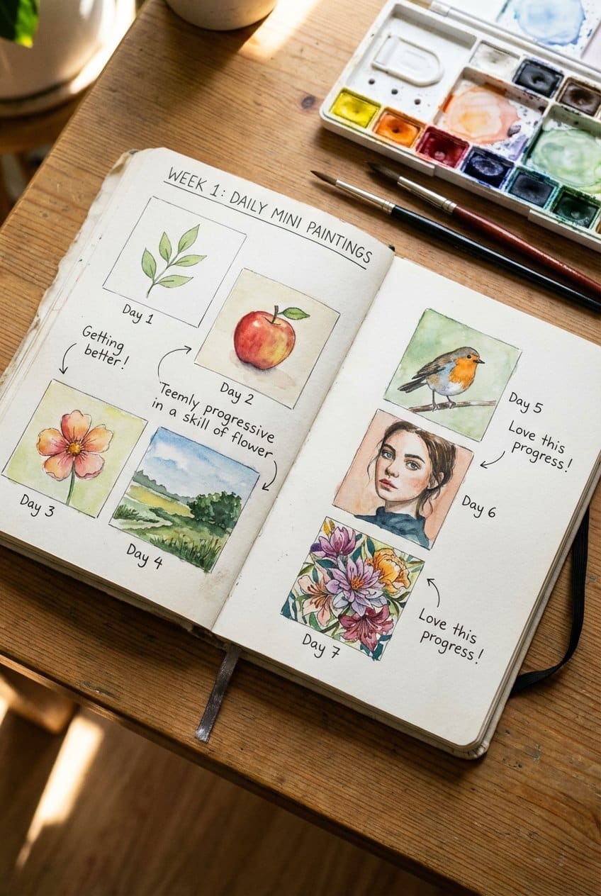 30-Day Mini Watercolor Sketchbook Challenge + FREE Watercolor Templates ...